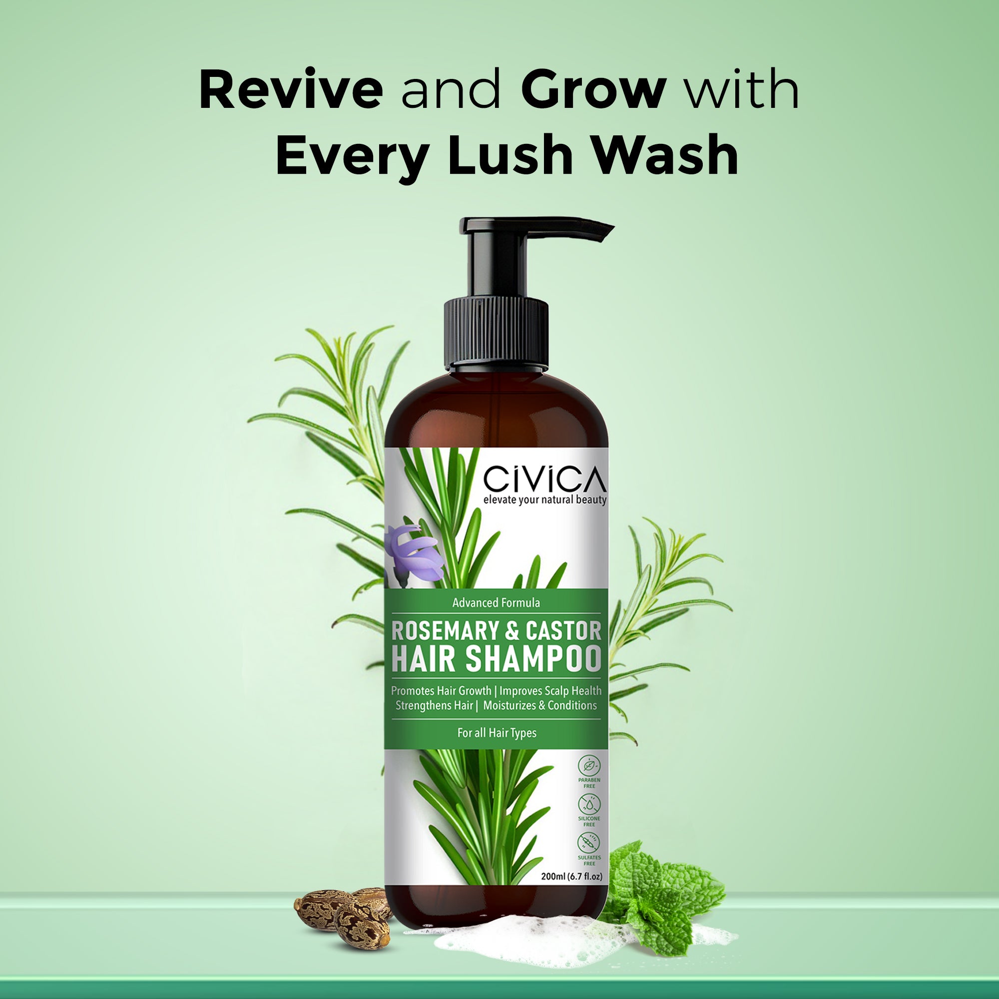 Civica Rosemary & Castor Hair Shampoo 200ml